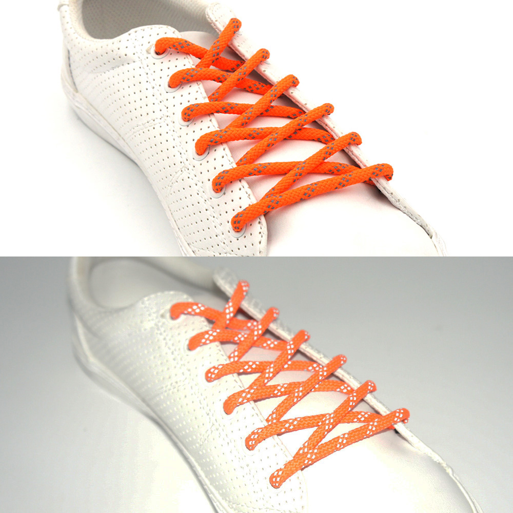 XS53 – Round Reflective 4mm – Orange Reflective Stripes - KipzKapz Shoelace