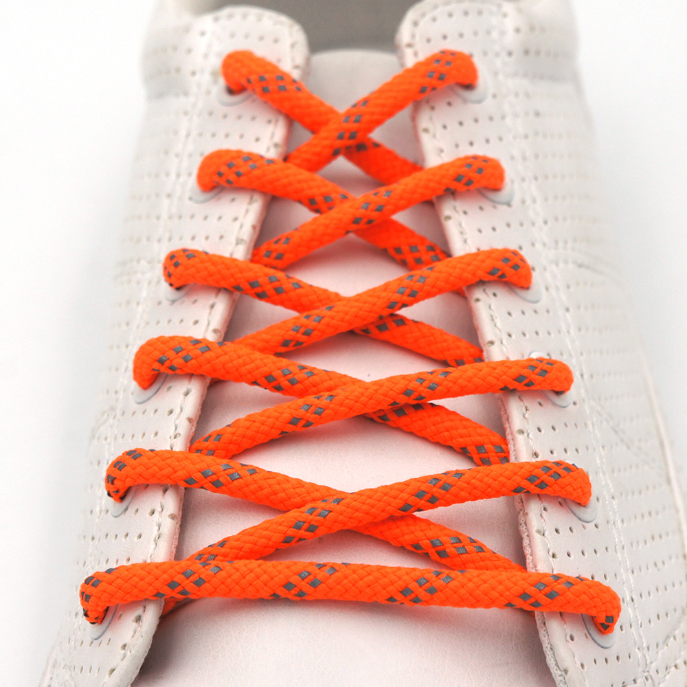XS53 – Round Reflective 4mm – Orange Reflective Stripes - KipzKapz Shoelace