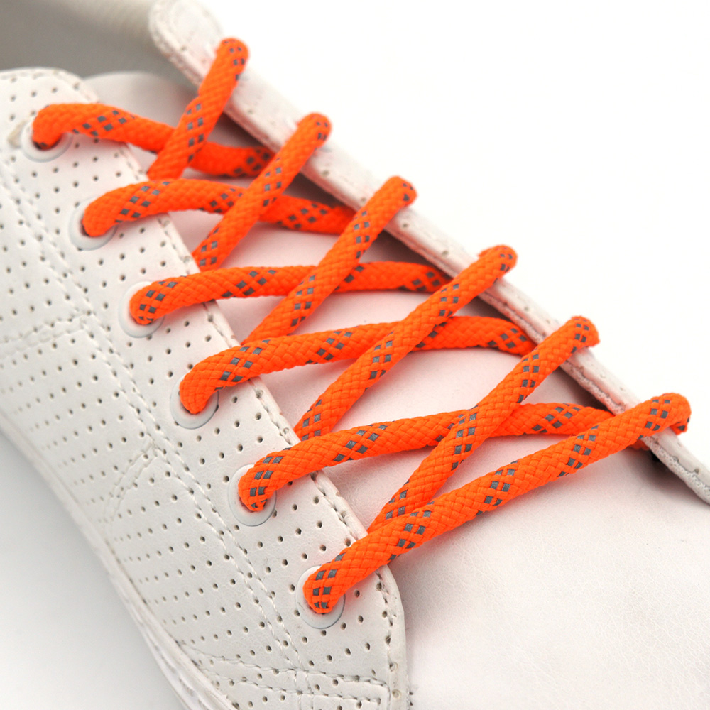 XS53 – Round Reflective 4mm – Orange Reflective Stripes - KipzKapz Shoelace